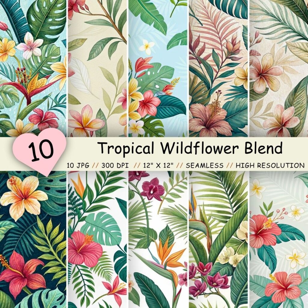 Tropical Wildflower Blend Pattern, Seamless Digital Paper - MasterBundles