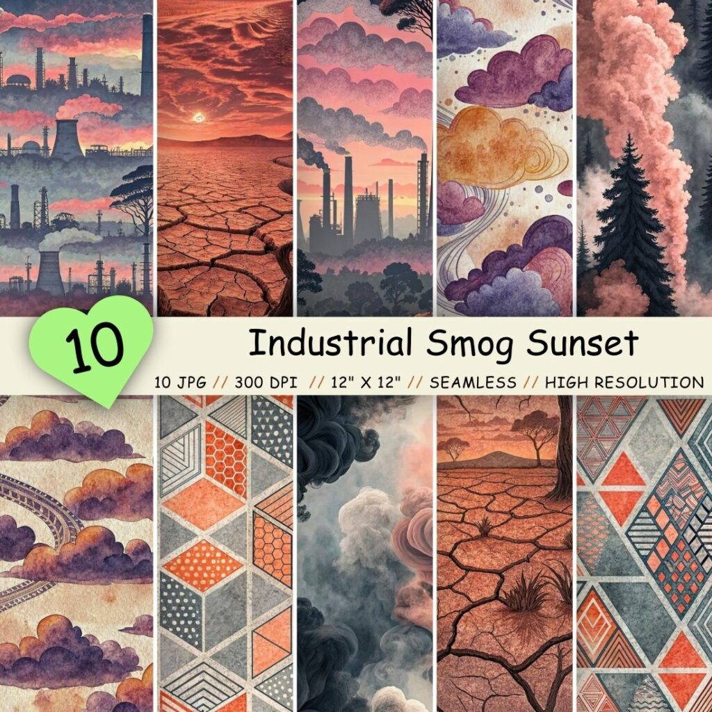 Industrial Smog Sunset Seamless Pattern – Gray-Pink Pollution Gradients ...