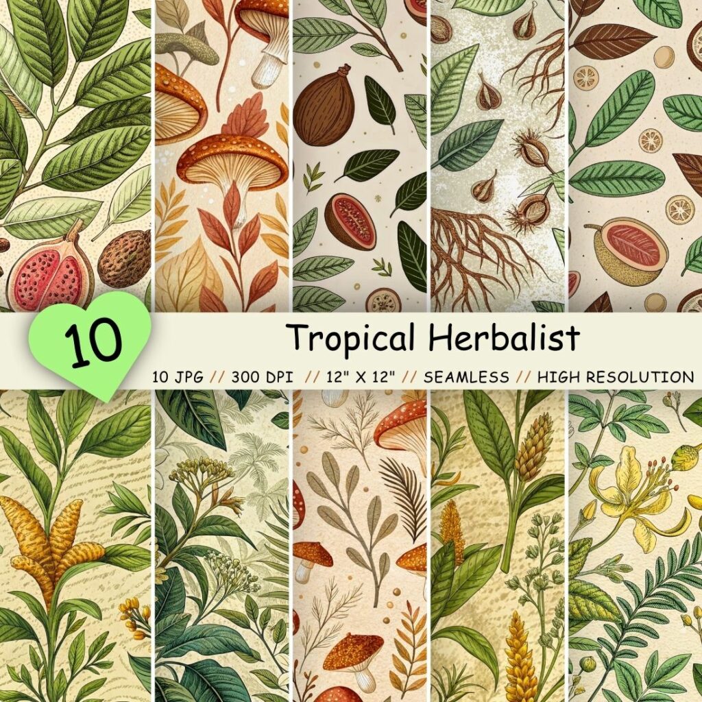Tropical Herbalist Seamless Pattern – Medicinal Plants & Apothecary ...