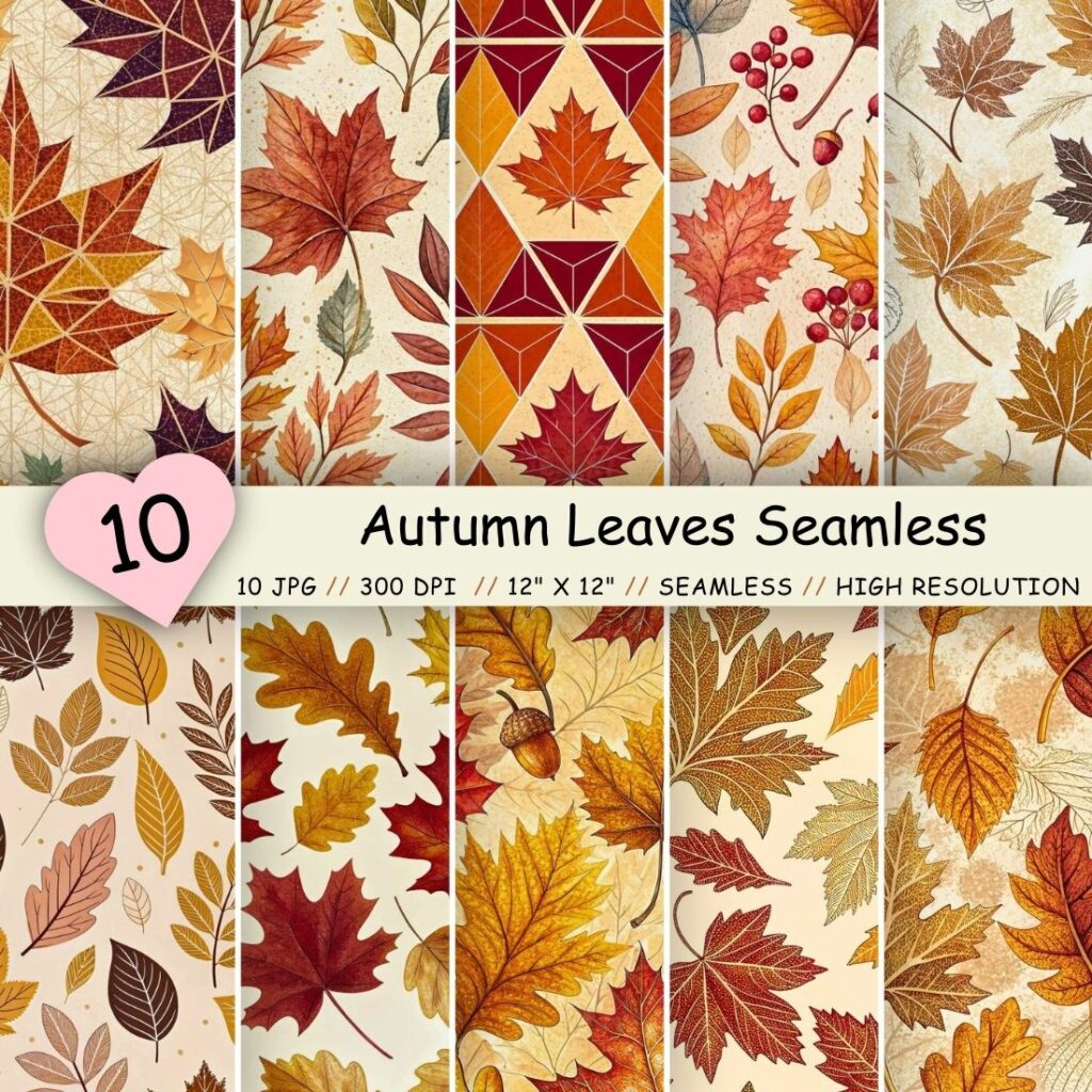 Autumn Leaves Seamless Pattern - Rust, Mustard & Burnt Orange ...