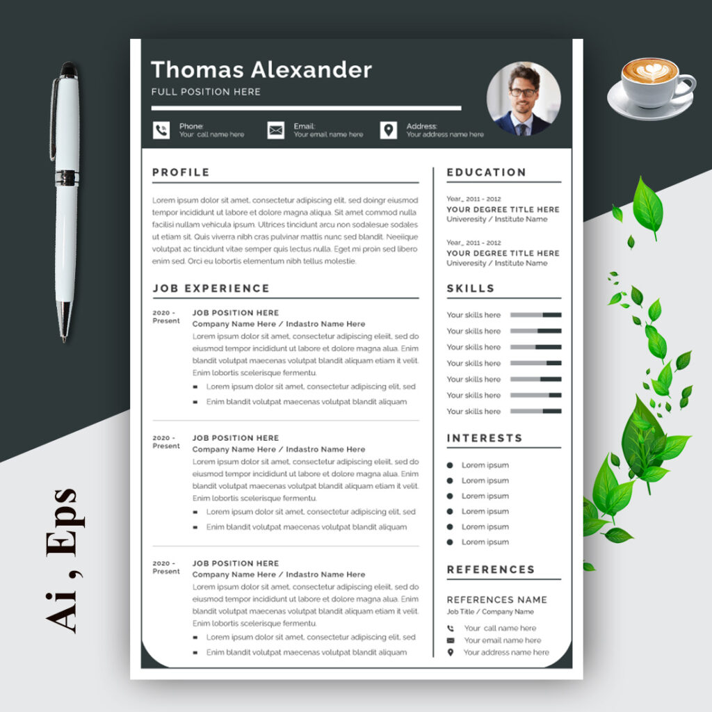 Black Minimal Resume Layout Kit - MasterBundles