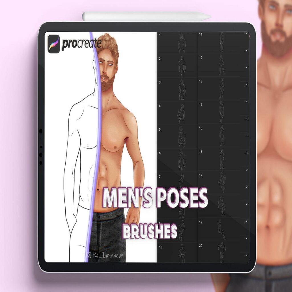 Procreate male body poses brushes - MasterBundles