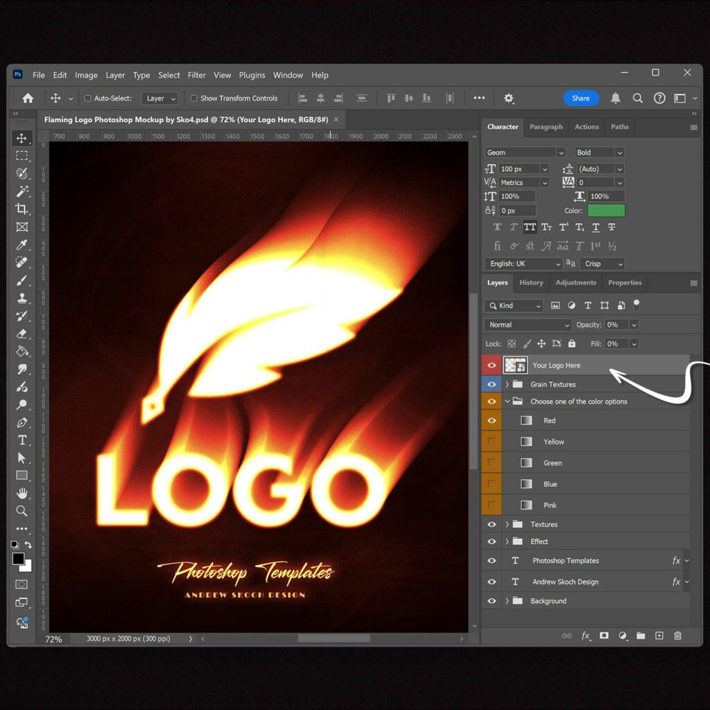 Flaming Logo Photoshop Mockup - MasterBundles