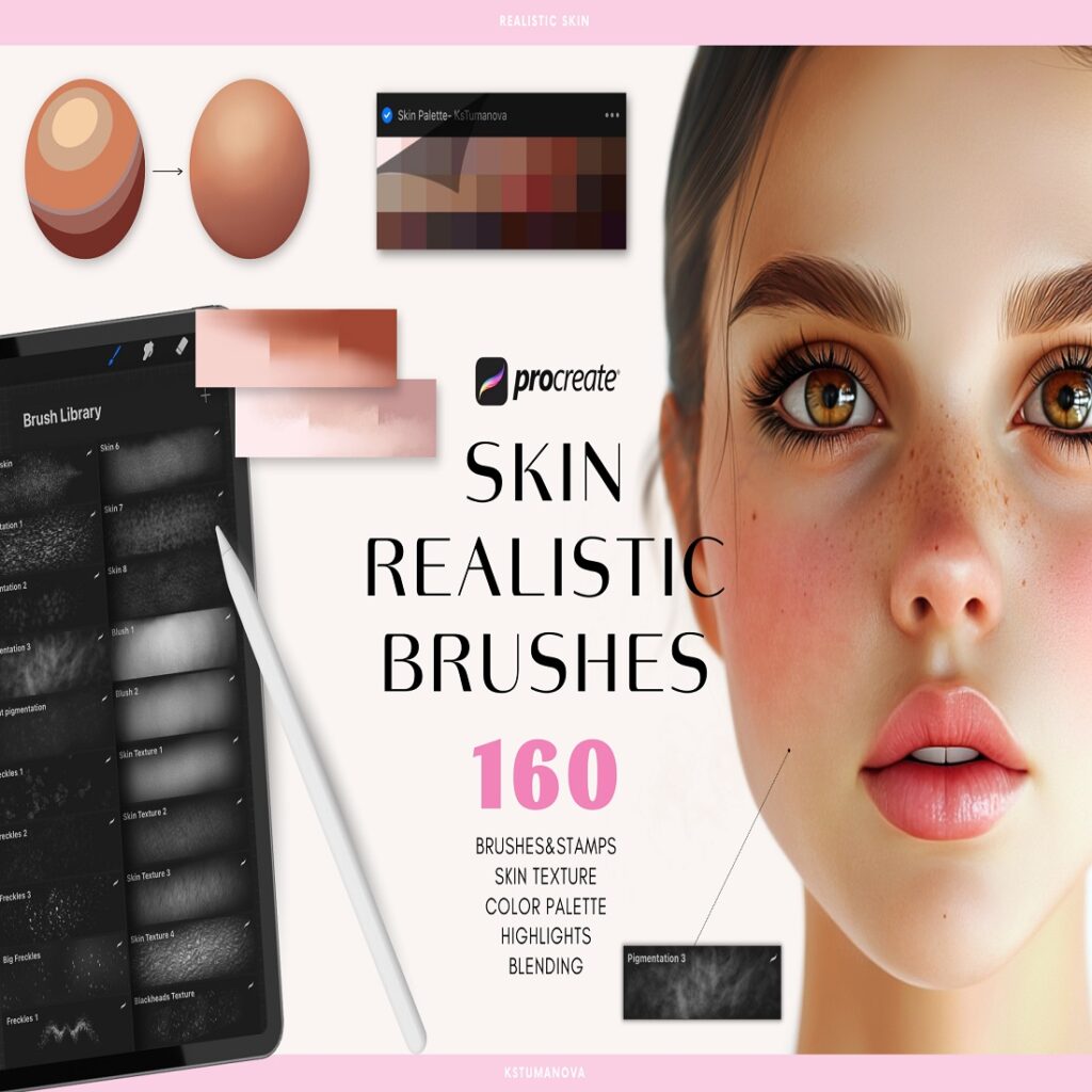 160 Skin Realistic Procreate brushes. Skin textures - MasterBundles