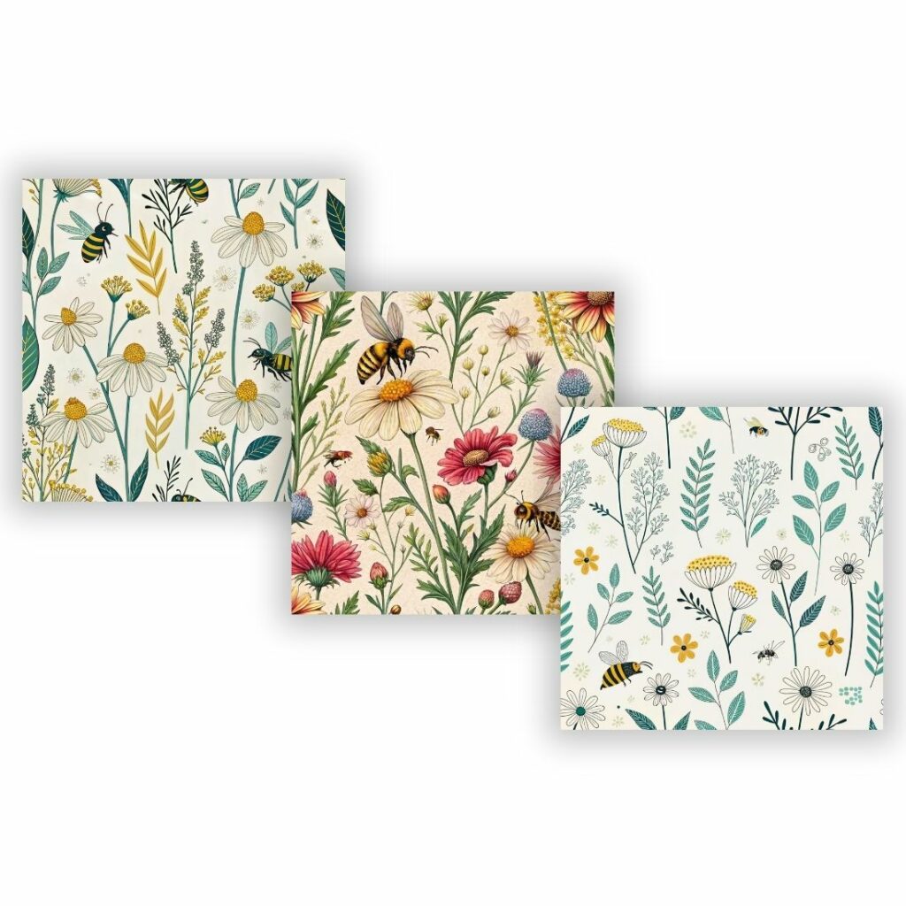 Wildflower & Honeybee Harmony Patterns, Seamless Digital Paper ...