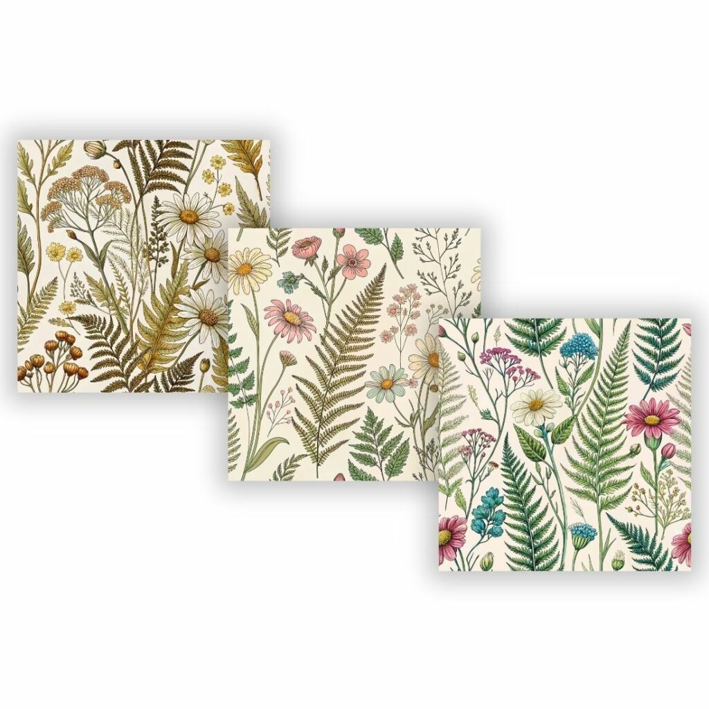 Wildflower & Fern Mix Pattern, Seamless Digital Paper - MasterBundles