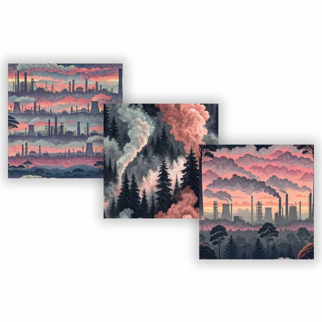 Industrial Smog Sunset Seamless Pattern – Gray-Pink Pollution Gradients ...