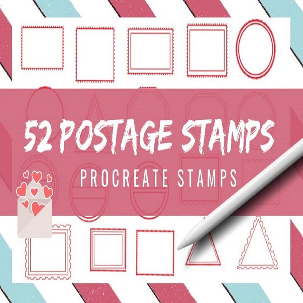 52 Postage stamp brushes for Procreate Postage border stamps - MasterBundles
