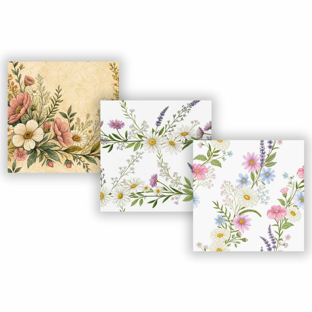 Wildflower Garland Borders Pattern, Seamless Digital Paper - MasterBundles