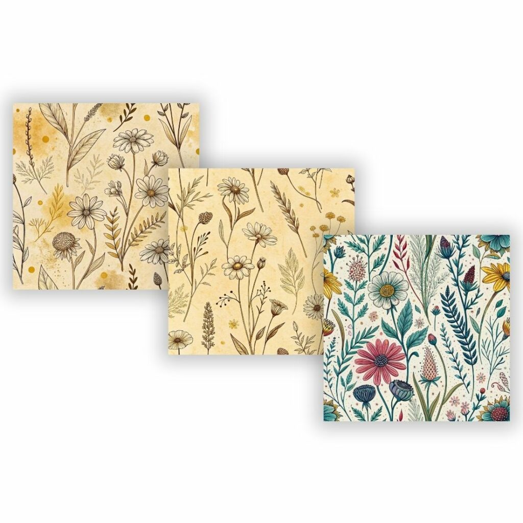 Wildflower Sketchbook Doodle Pattern, Seamless Digital Paper ...
