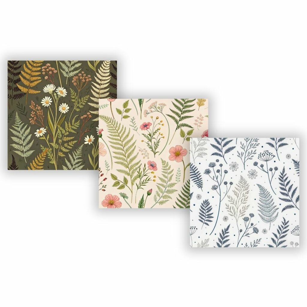 Wildflower & Fern Mix Pattern, Seamless Digital Paper - MasterBundles