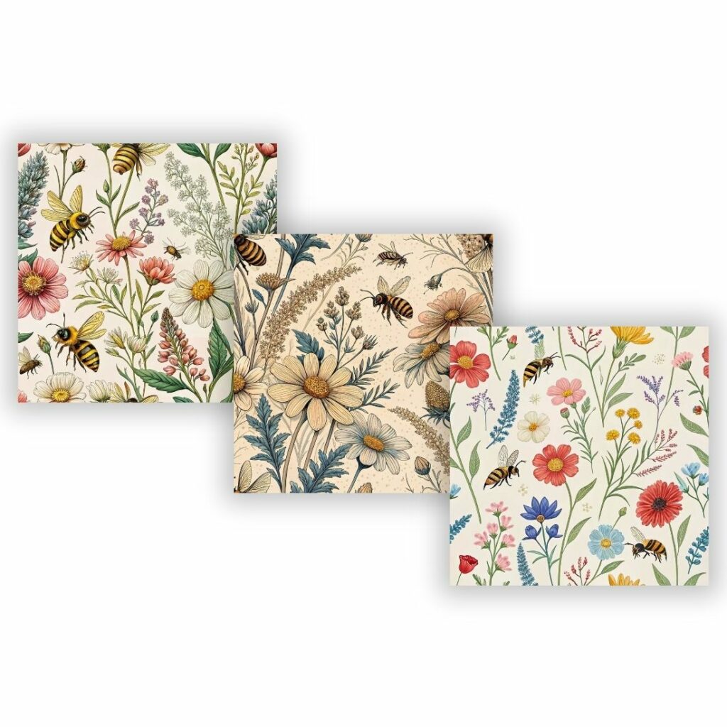 Wildflower & Honeybee Harmony Patterns, Seamless Digital Paper ...