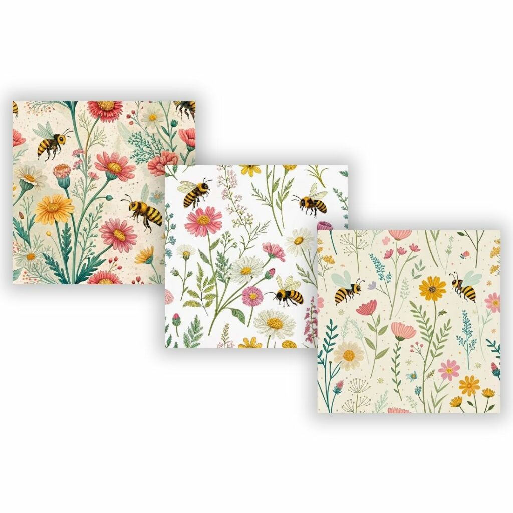 Wildflower & Honeybee Harmony Patterns, Seamless Digital Paper ...