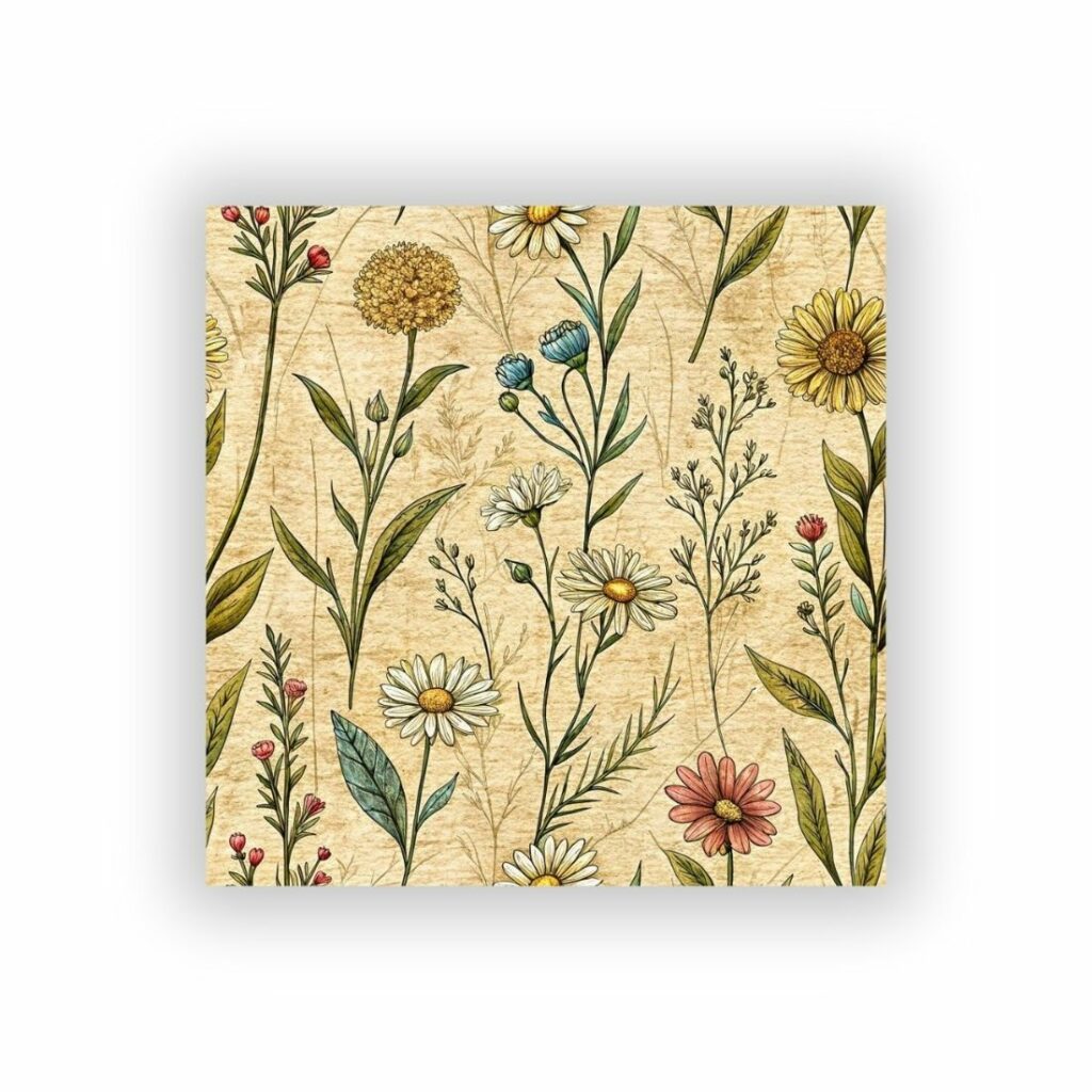 Wildflower Sketchbook Doodle Pattern, Seamless Digital Paper ...