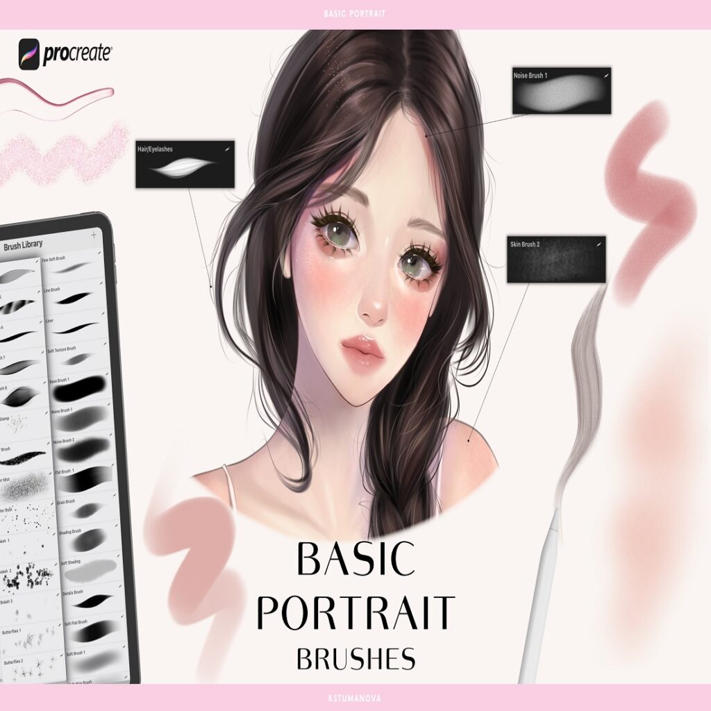 Basic portrait Procreate brushes. Skin, hair brushes - MasterBundles