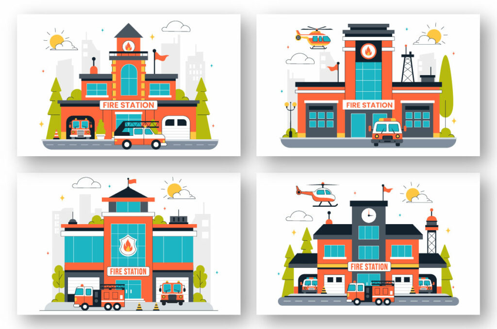 10 Fire Station Building Illustration - MasterBundles