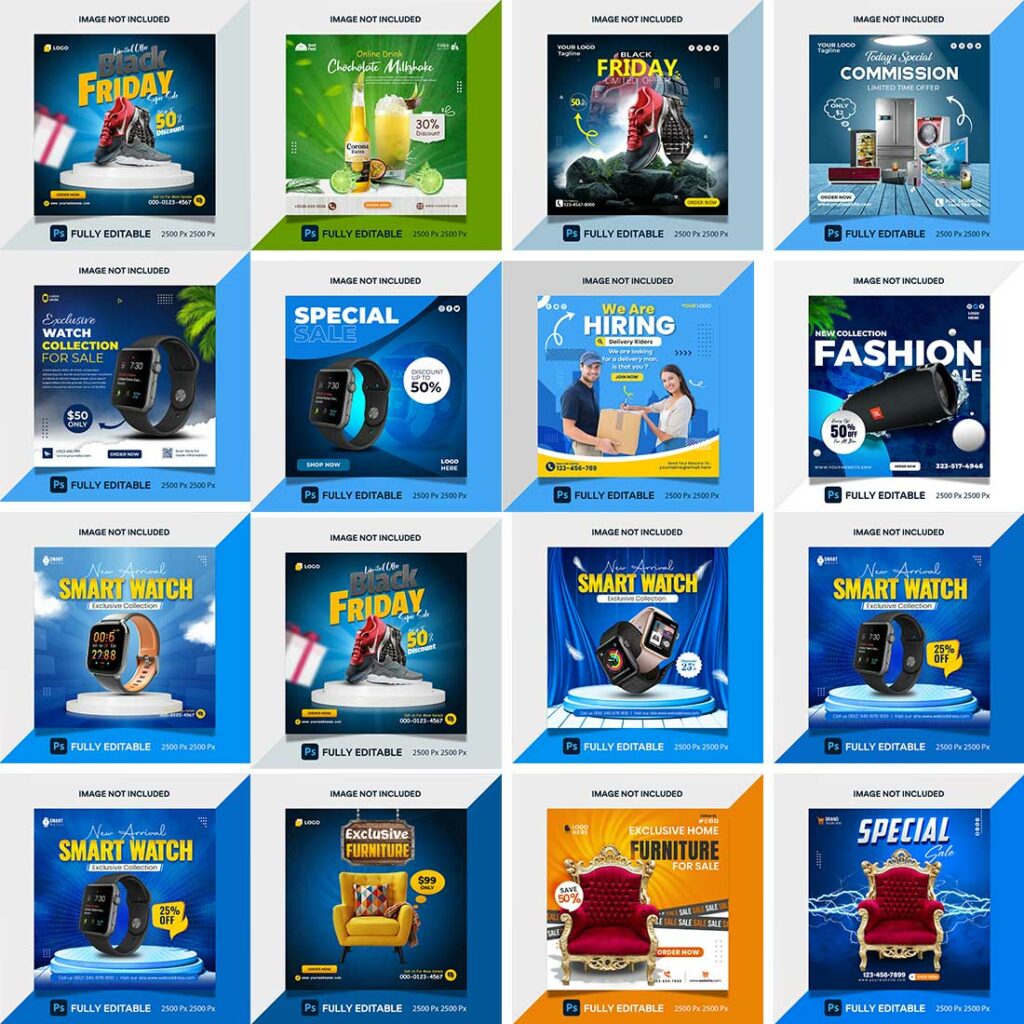 20 PSD social media banner or post template bundles fully editable ...