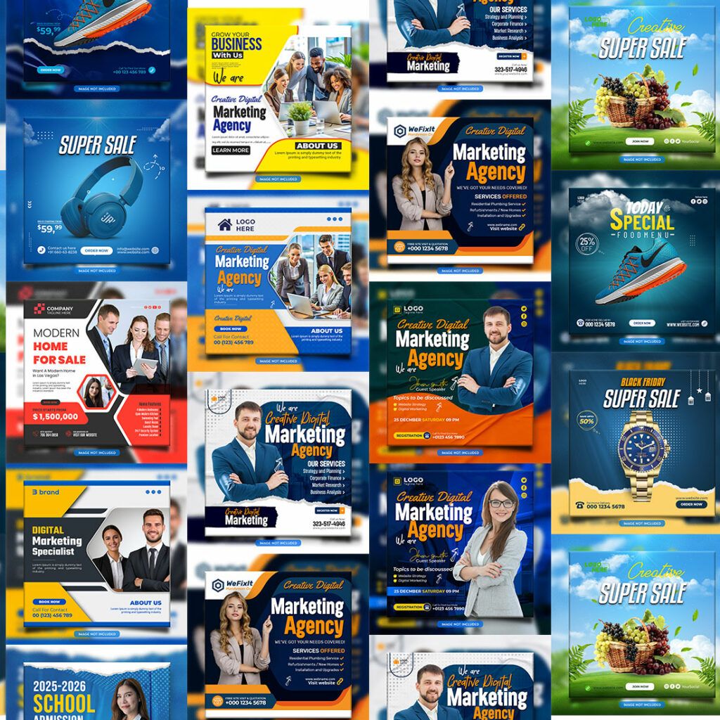 20 PSD social media banner or post template bundles fully editable ...