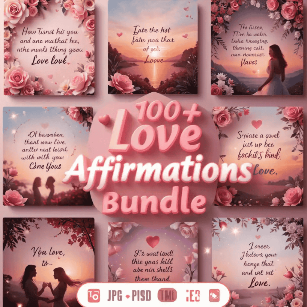 Love Affirmations Bundle – 100+ Positive Self-Love & Relationship Affirmation Cards - MasterBundles