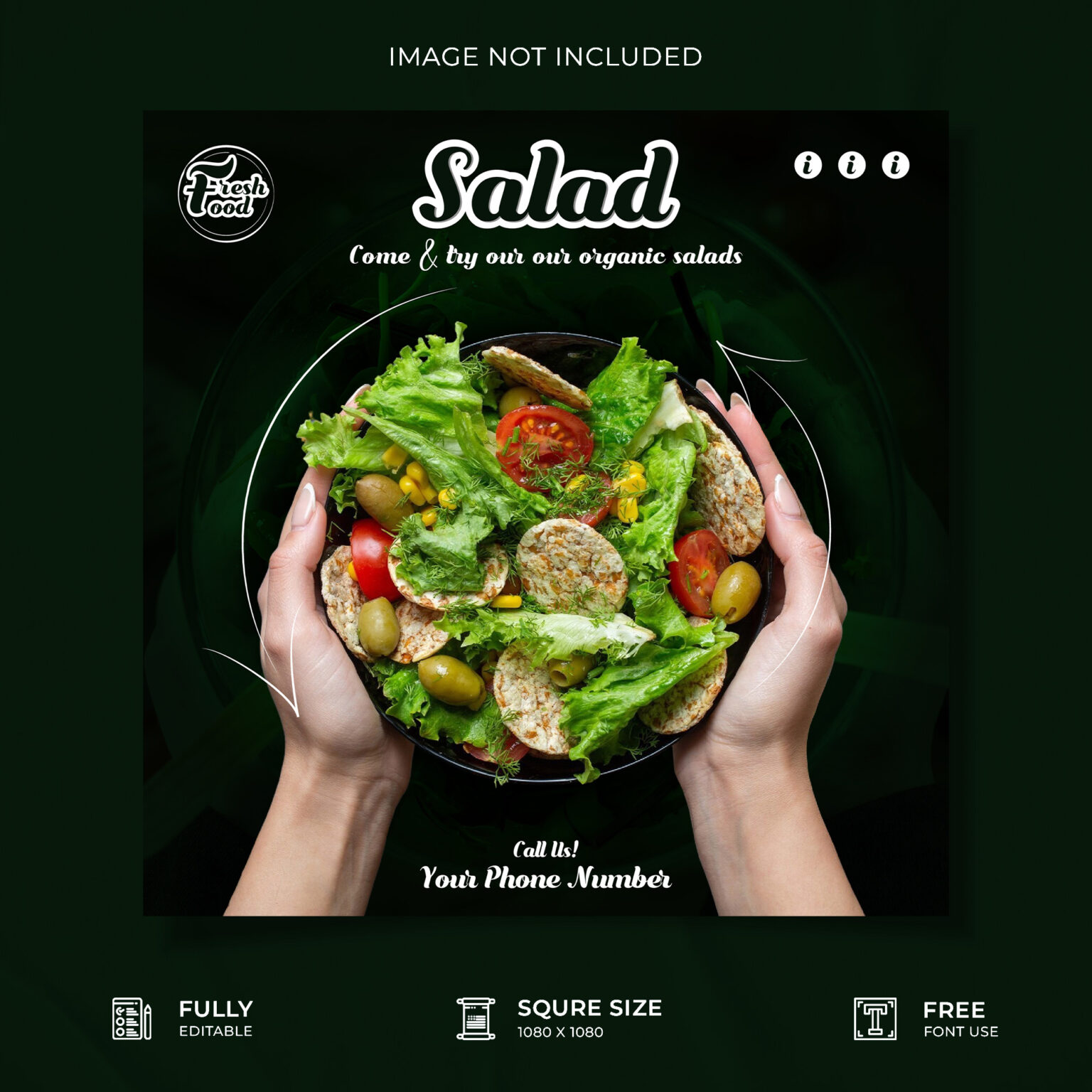 Restaurant food salad social media poster design - MasterBundles