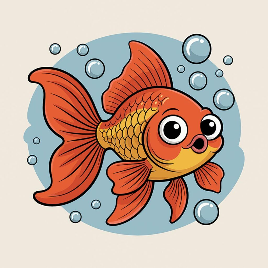 Cartoon goldfish with bubbles Cartoon fish swimming underwater in a ...