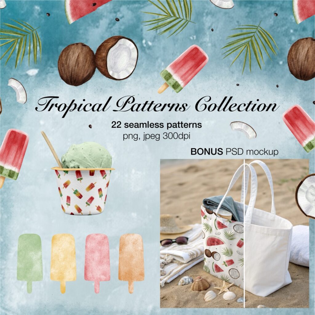 Tropical Patterns Collection + bonus mockup - MasterBundles