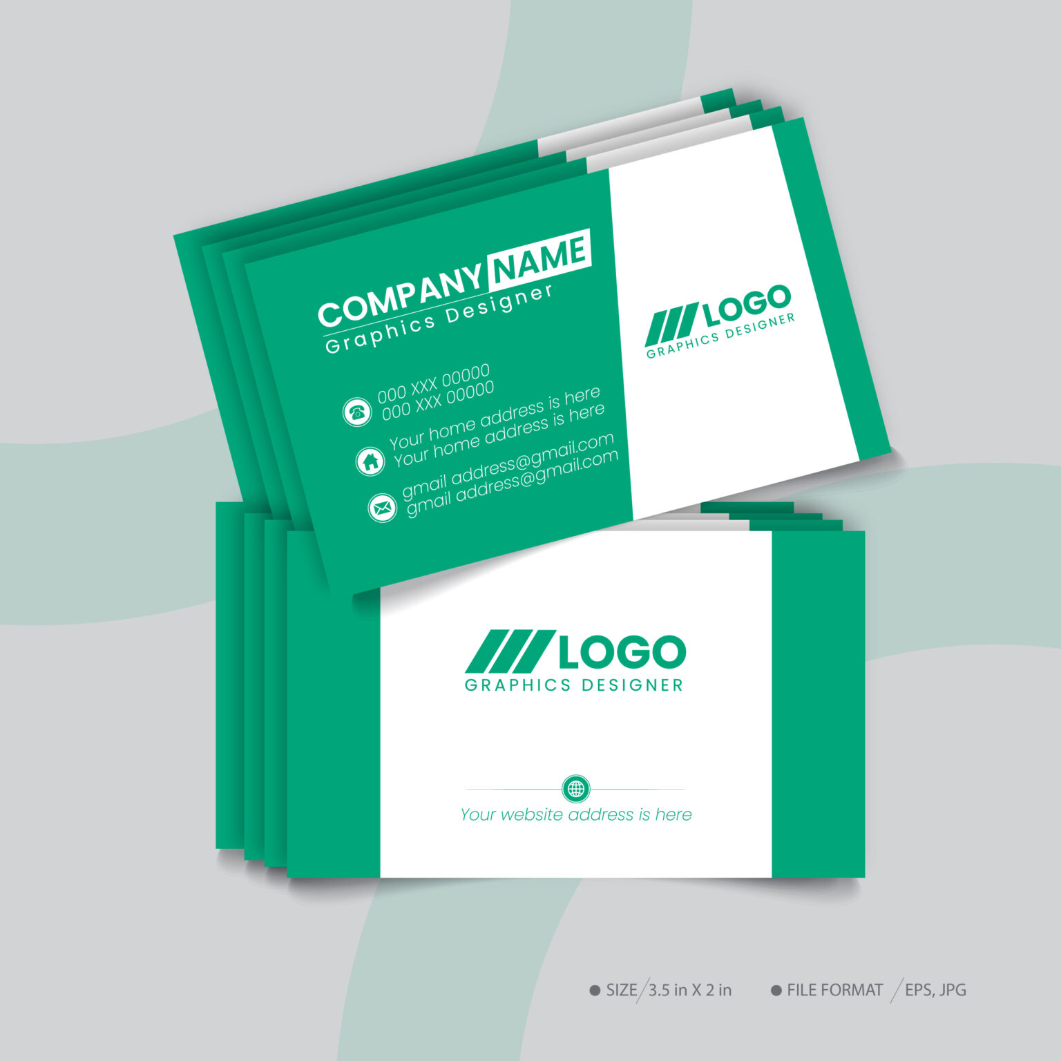 Modern Green Business Card Template for Graphic Designers - MasterBundles