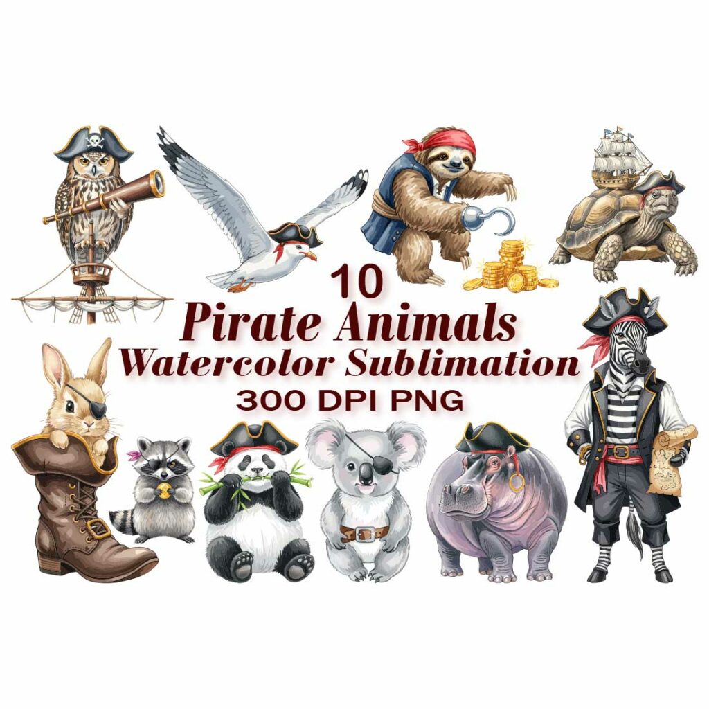 Pirate Animals Sublimation PNG - MasterBundles