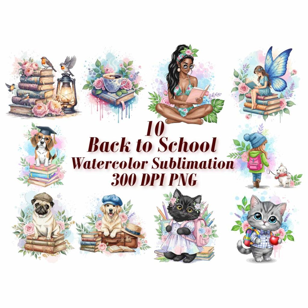 Whimsical School Watercolor Sublimation - MasterBundles