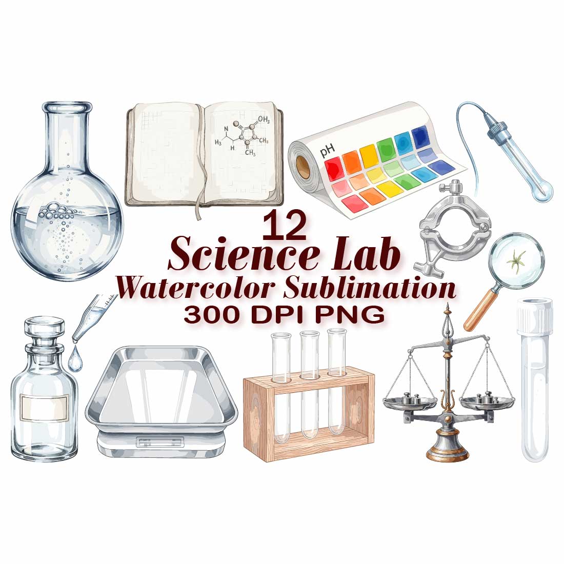 Science Lab Watercolor Clipart - MasterBundles