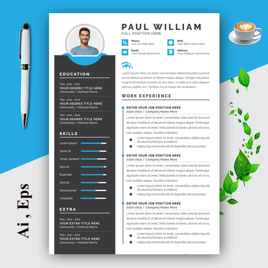 Resume and Cover Letter Layout with Black Sidebar - MasterBundles