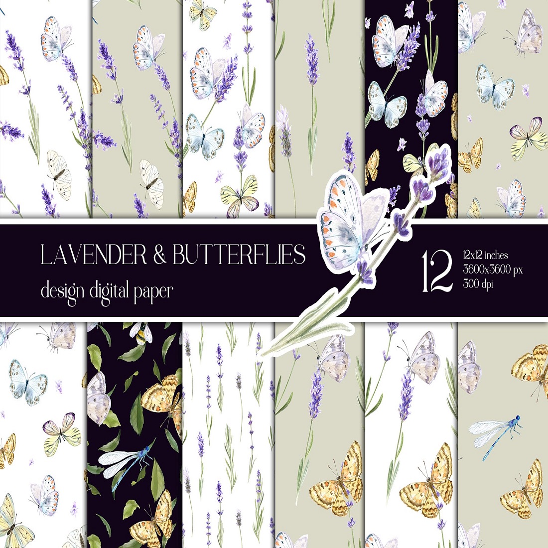 Watercolor Lavender, Butterflies Seamless pattern - MasterBundles