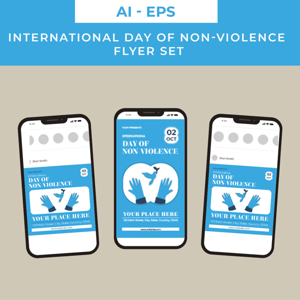 International Day of Non-Violence Flyer Set Design - MasterBundles