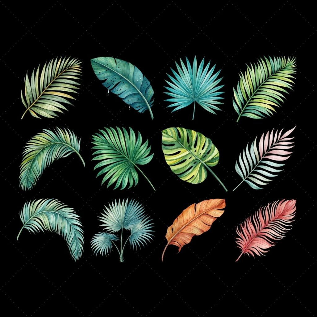 Tropical Leaves PNG, Watercolor Tropical Leaf Clipart Bundle, Greenery ...