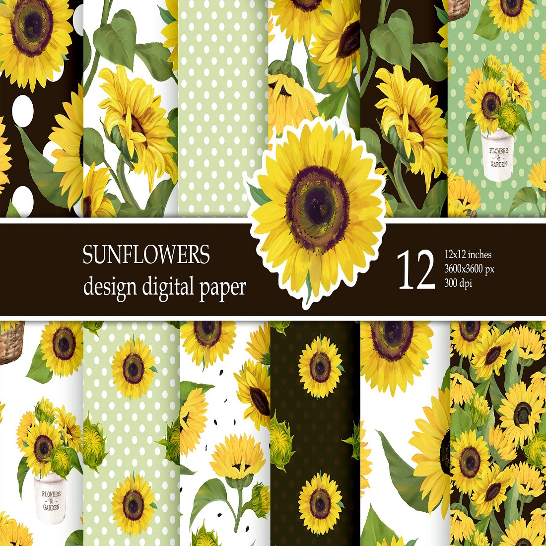 Sunflower Patterns Digital paper pack - MasterBundles