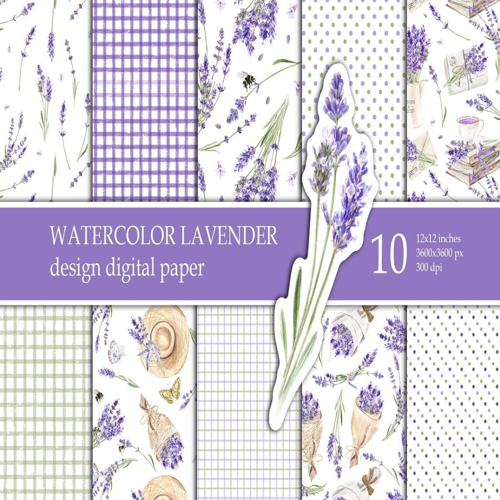 Watercolor Lavender Seamless pattern Digital paper pack - MasterBundles