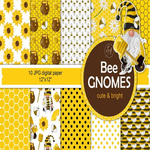 Bee digital paper Honey Bumble bee gnomes pattern - MasterBundles