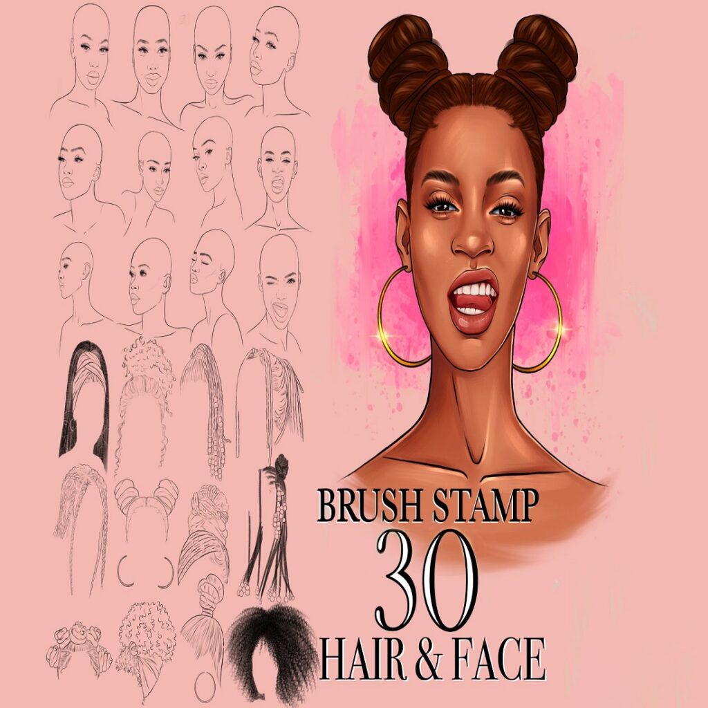 Procreate face hair brushes, afro girl procreate stamps - MasterBundles