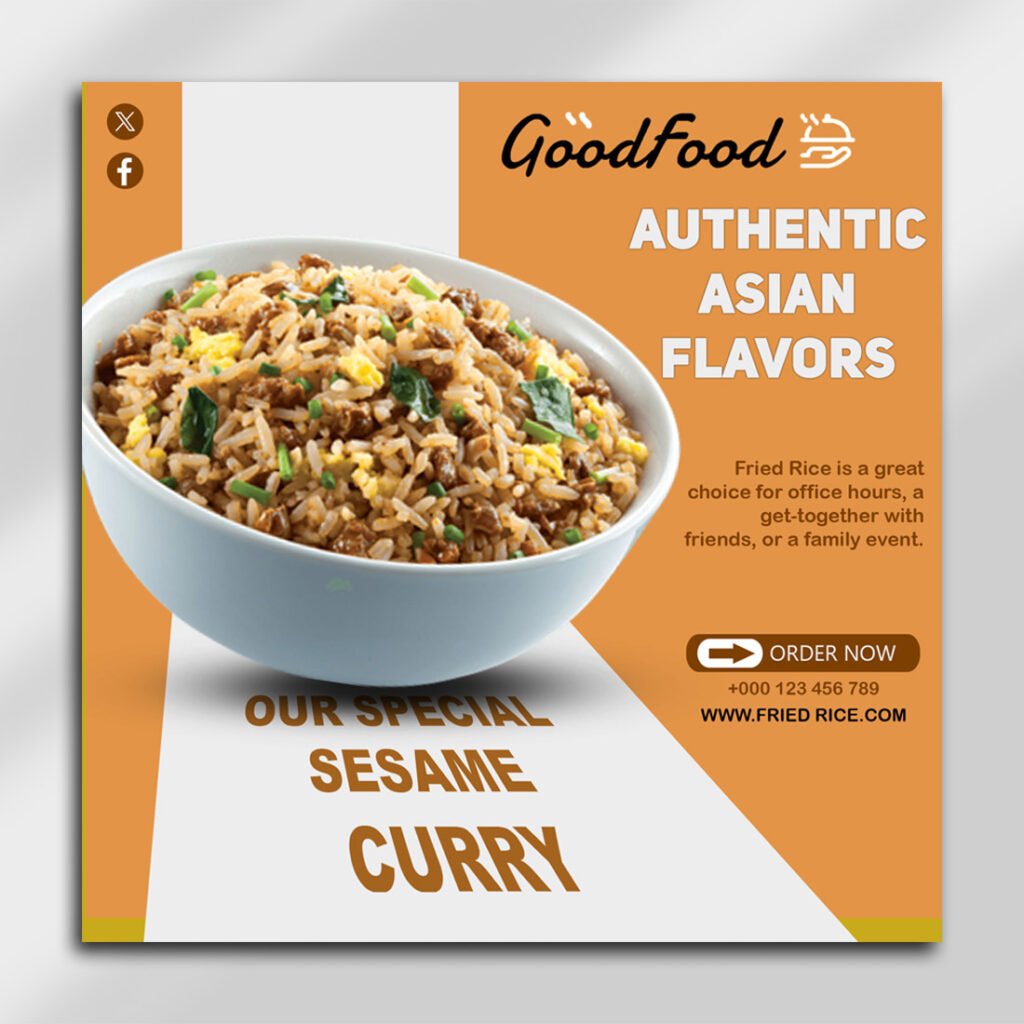 Authentic Asian Food Social Media PSD Template – Fried Rice & Curry Ad ...