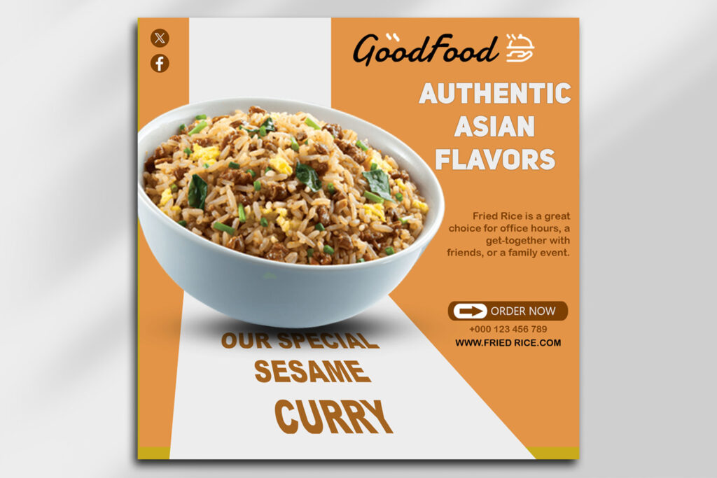 Authentic Asian Food Social Media PSD Template – Fried Rice & Curry Ad ...