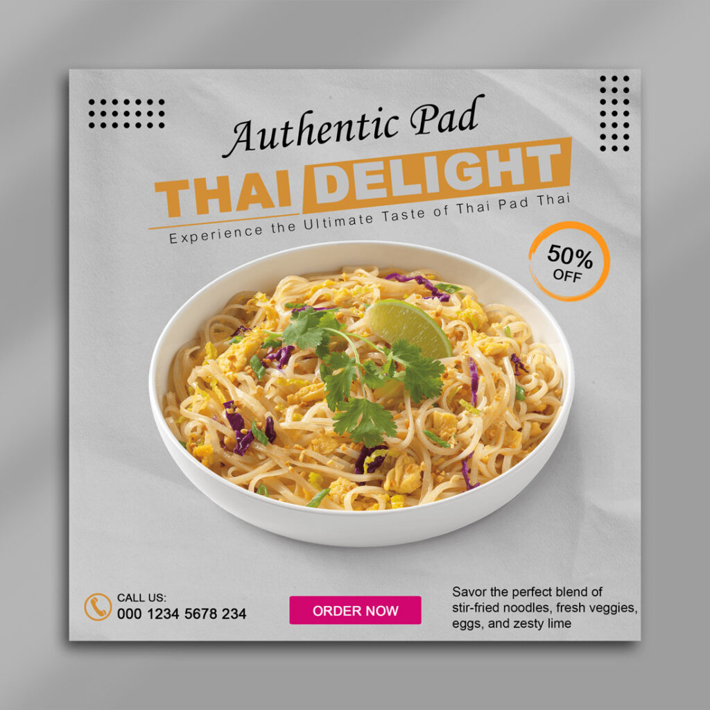 Editable Thai Food Promotion Banner PSD Template | 2000x2000 px | Clean ...