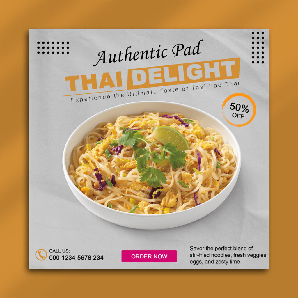 Editable Thai Food Promotion Banner PSD Template | 2000x2000 px | Clean ...