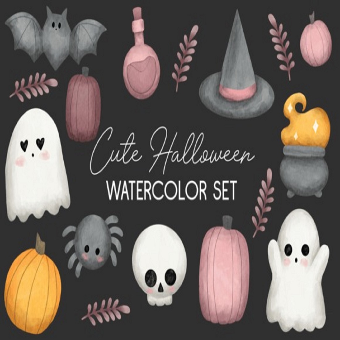 Cute Halloween Watercolor Set - MasterBundles