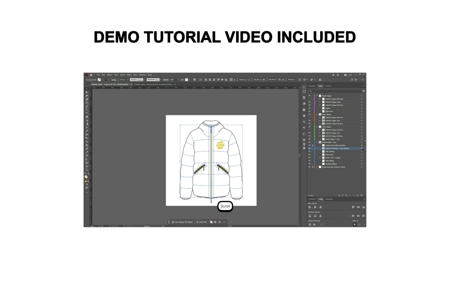 Padded Jacket Vector Sketch Mockup - MasterBundles