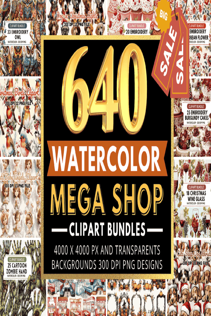 The Mega Watercolor Clipart Bundle - MasterBundles