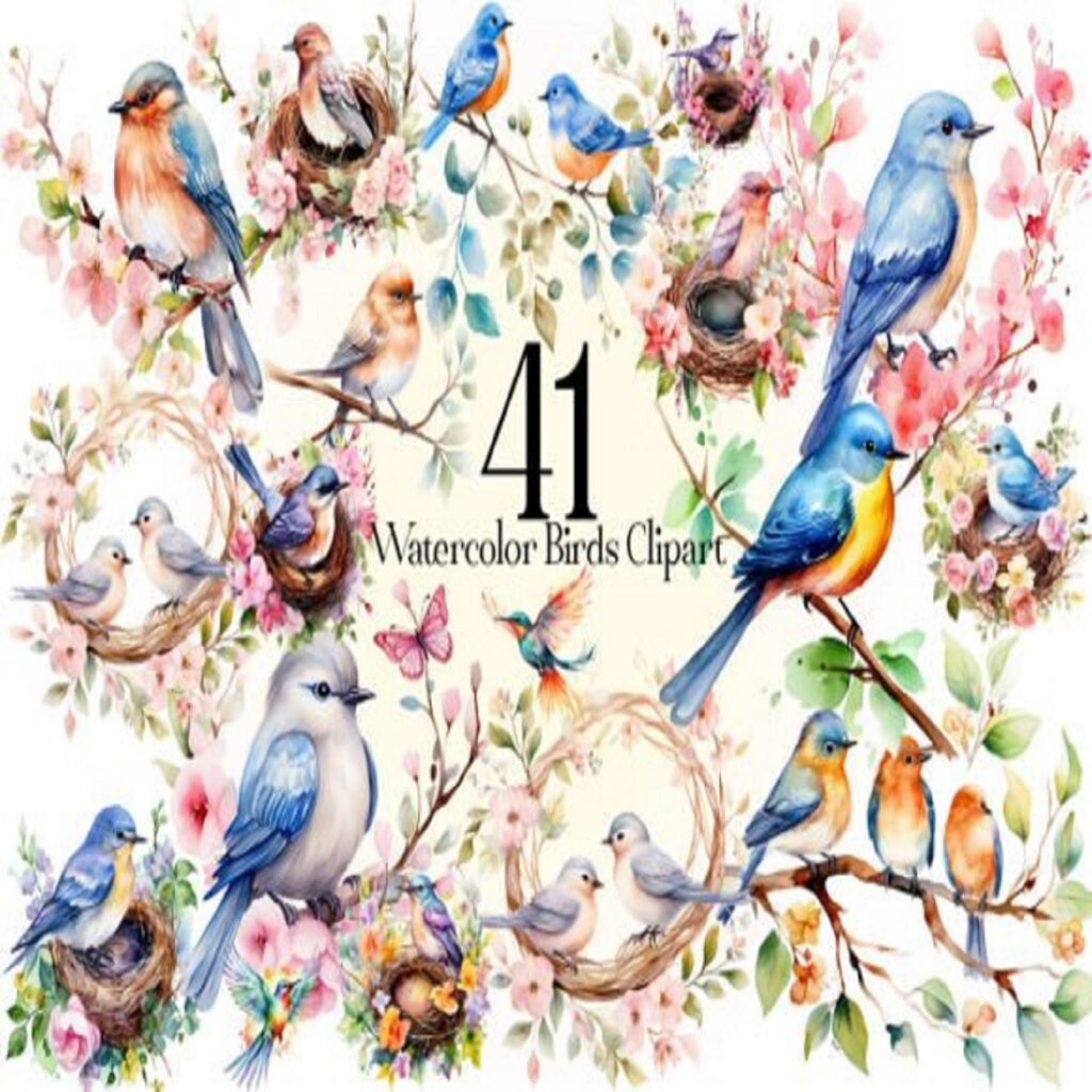 Watercolor Birds Clipart Bundle - MasterBundles