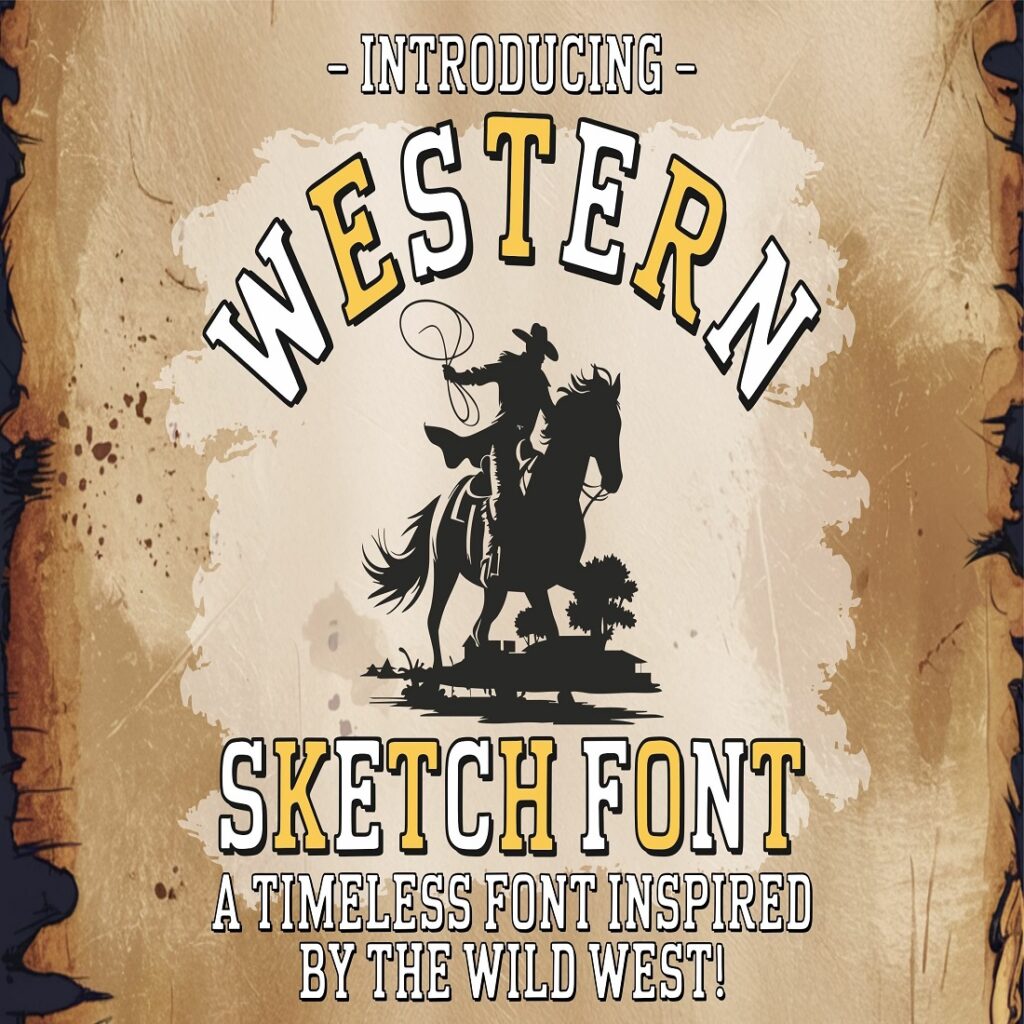 Western Sketch Font Rodeo Cowboy Font Outline Letters - MasterBundles