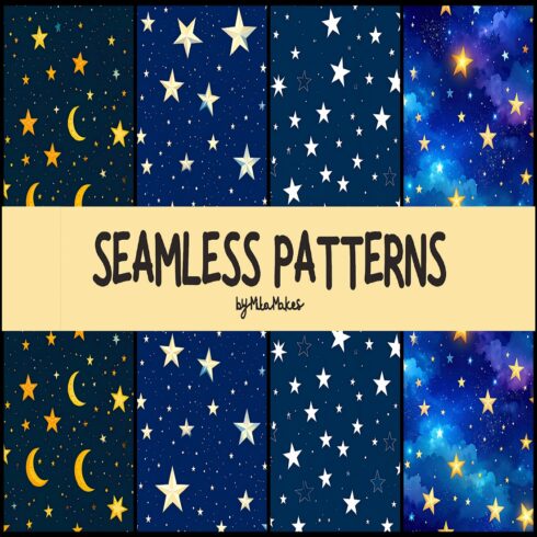 Midnight Stars and Moonlit Sky Seamless Patterns - MasterBundles