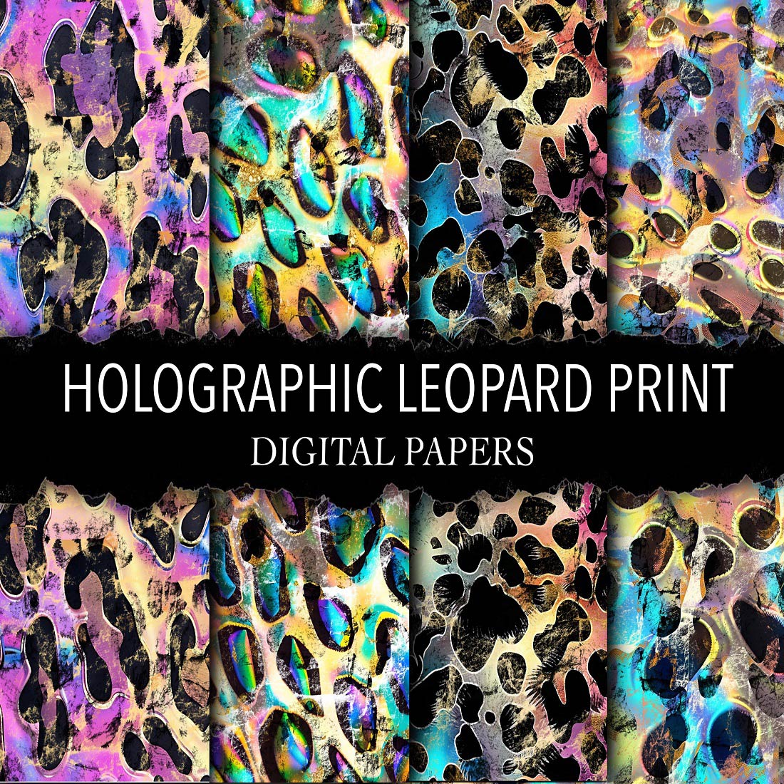 Holographic Leopard Print Grunge Textured Digital Papers - MasterBundles