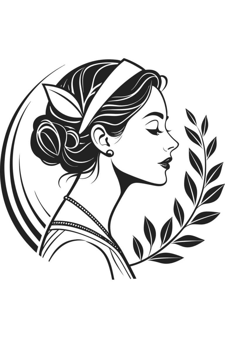 Vintage Beauty Woman Logo – Elegant Female Profile with Laurel Wreath ...